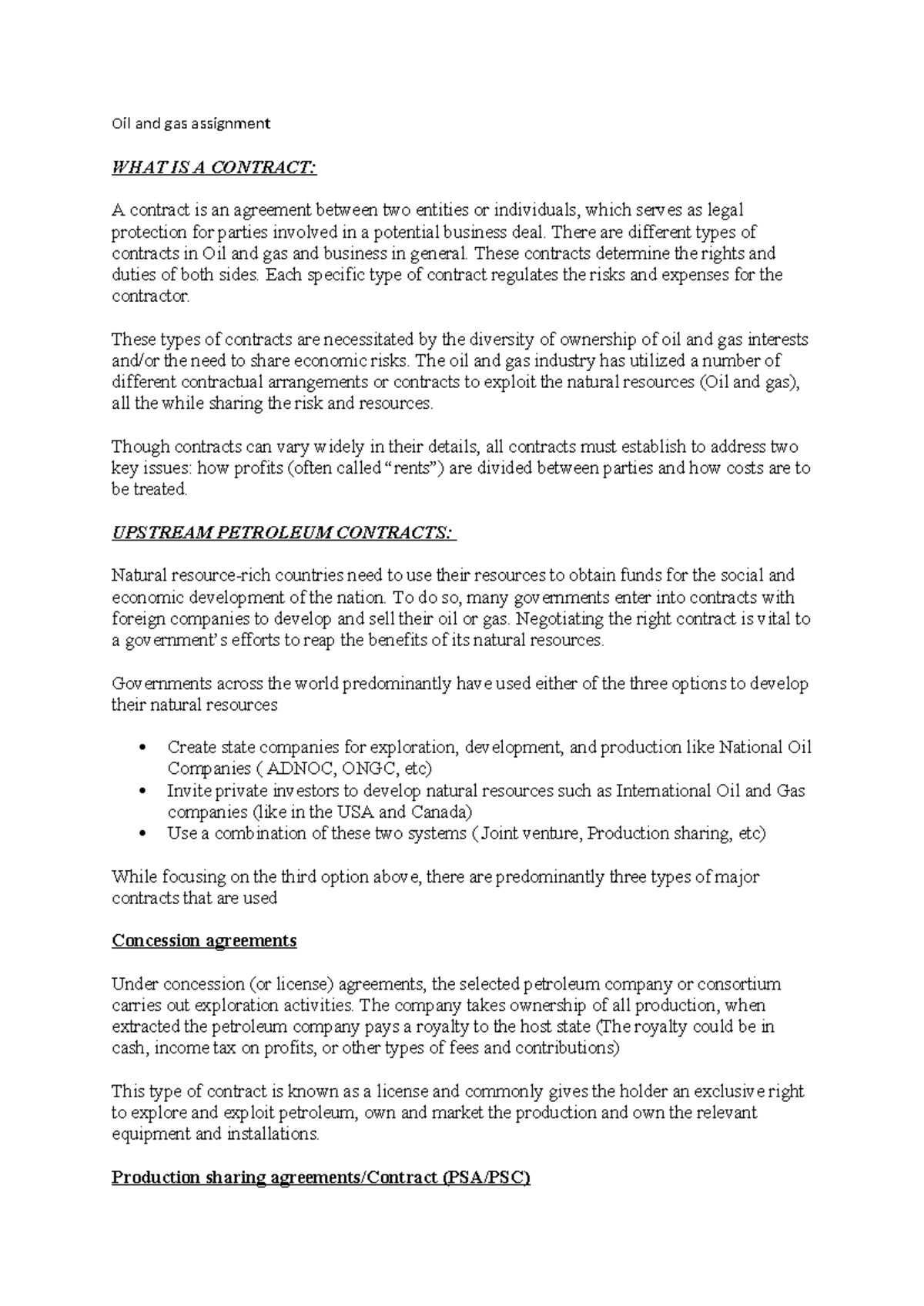 Oil and gas assignment.docx and presentatin - Oil and gas assignment WHAT IS A CONTRACT: A ...