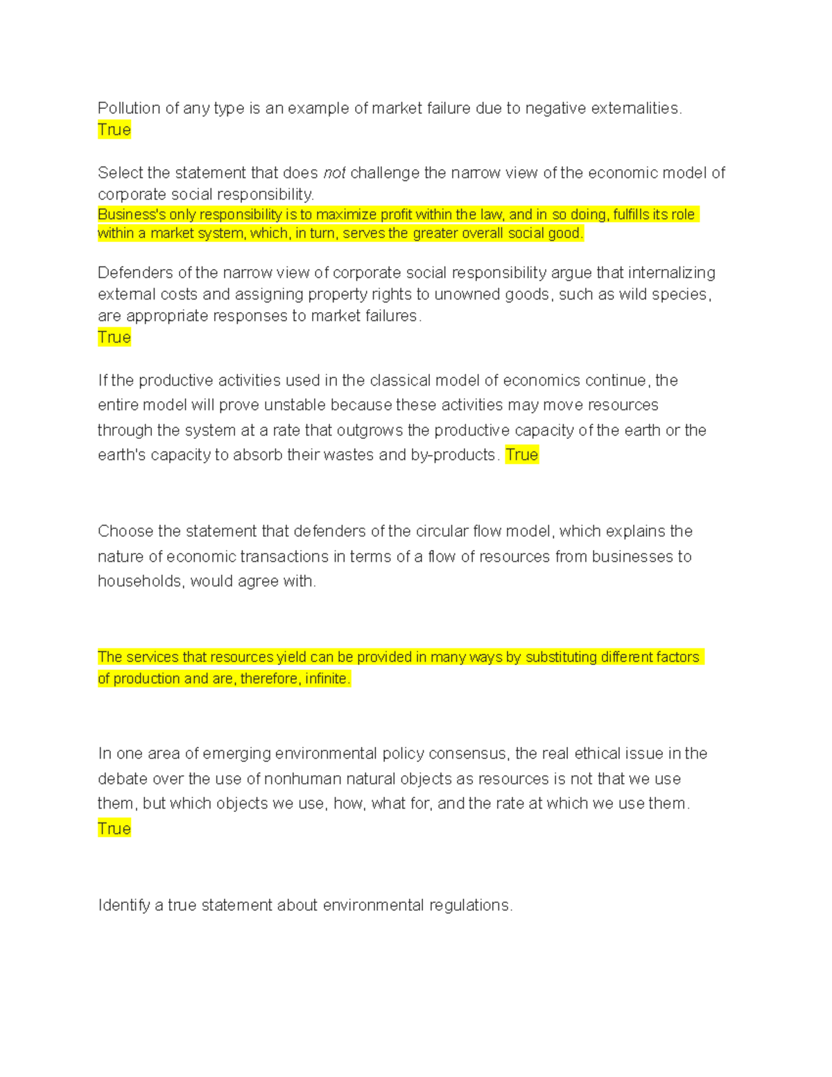Ch 10 Quiz - Market Failures and Environmental Policy Quiz - Studocu