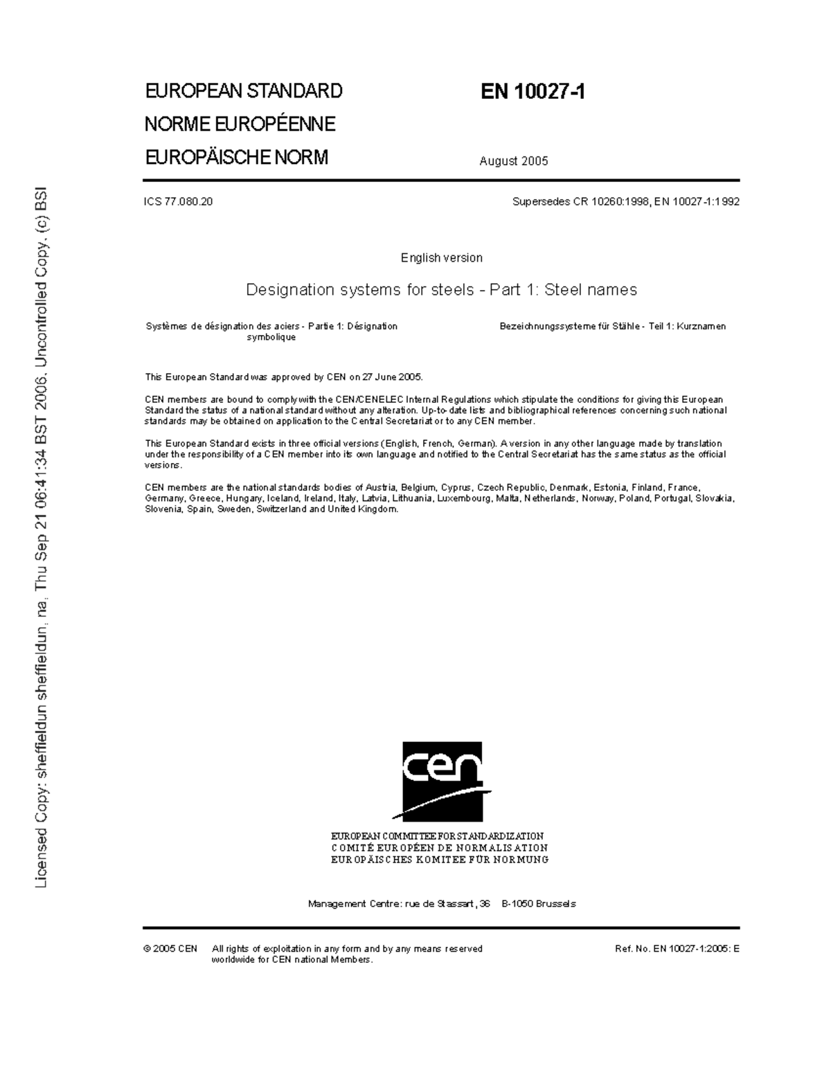 EN 10027-1: Designation Systems for Steels - Part 1 Overview - Studocu
