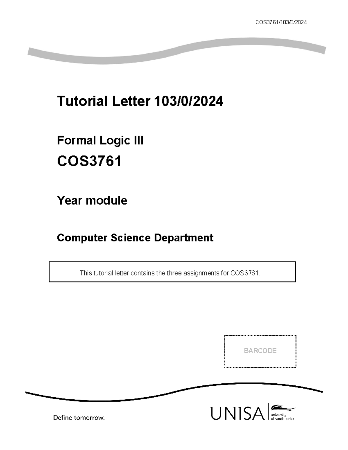 COS3761 Assignment 2 2024 - COS3761/103/0/ Tutorial Letter 103/0 ...