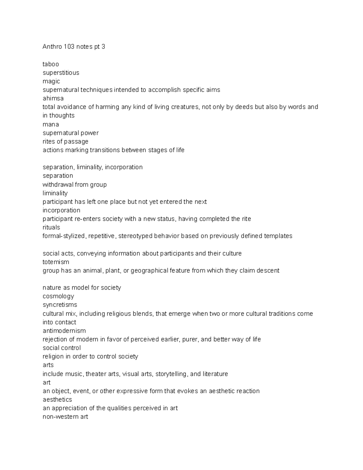 Anthro 103 notes pt 3 - Anthro 103 notes pt 3 taboo superstitious magic ...