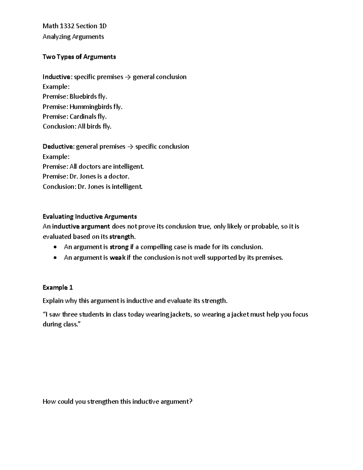 Analyzing Inductive and Deductive Arguments in Math 1332 - Studocu