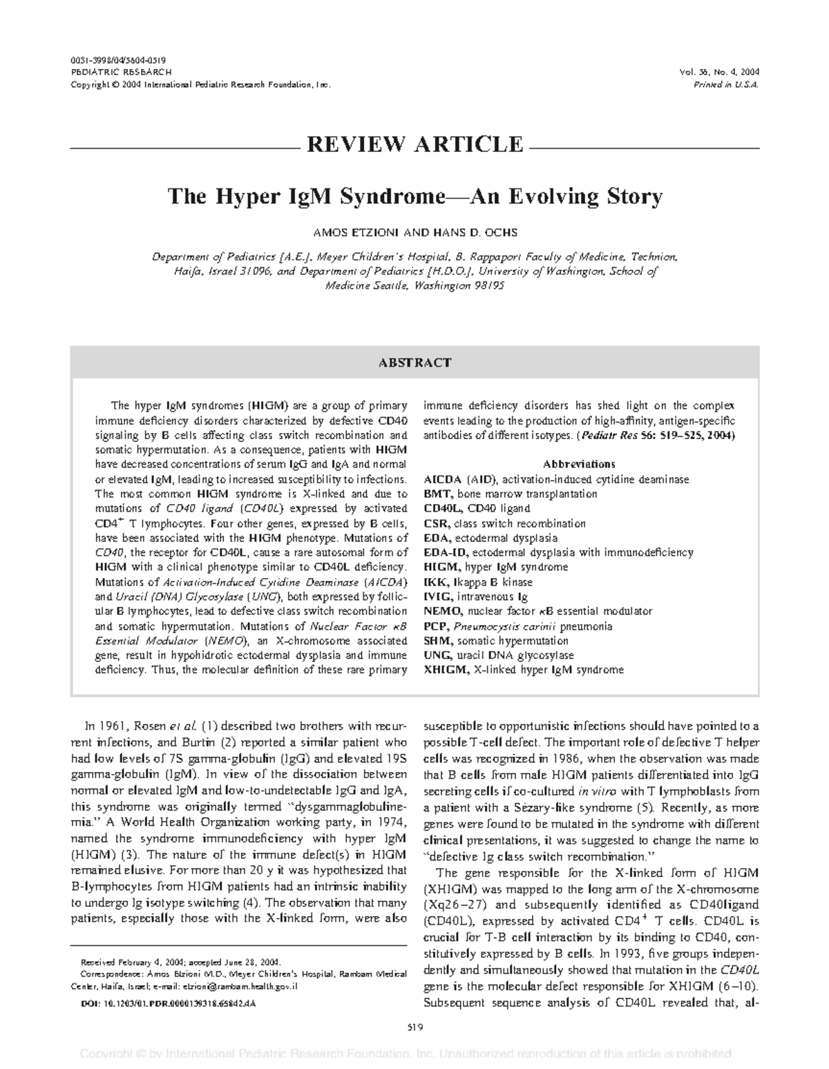 PEDIATRIC RESEARCH: The Evolving Story of Hyper IgM Syndrome - Studocu