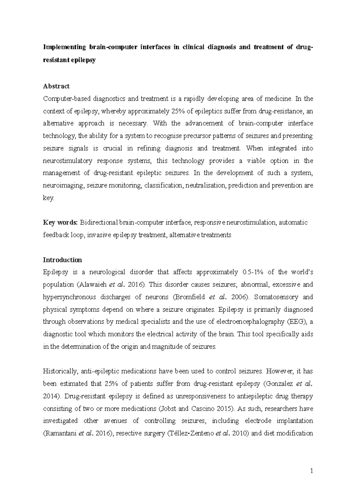 A1 Literature Review: Brain-Computer Interfaces for Drug-Resistant ...