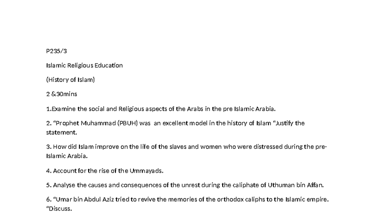 Islamic Religious Education (HIST 101) - History of Islam Exam Notes ...