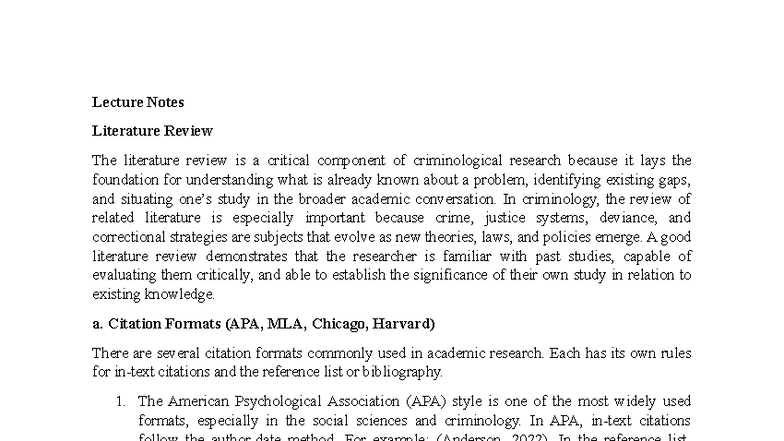 Lecture Notes: Unit 4 Literature Review in Criminology - Studocu