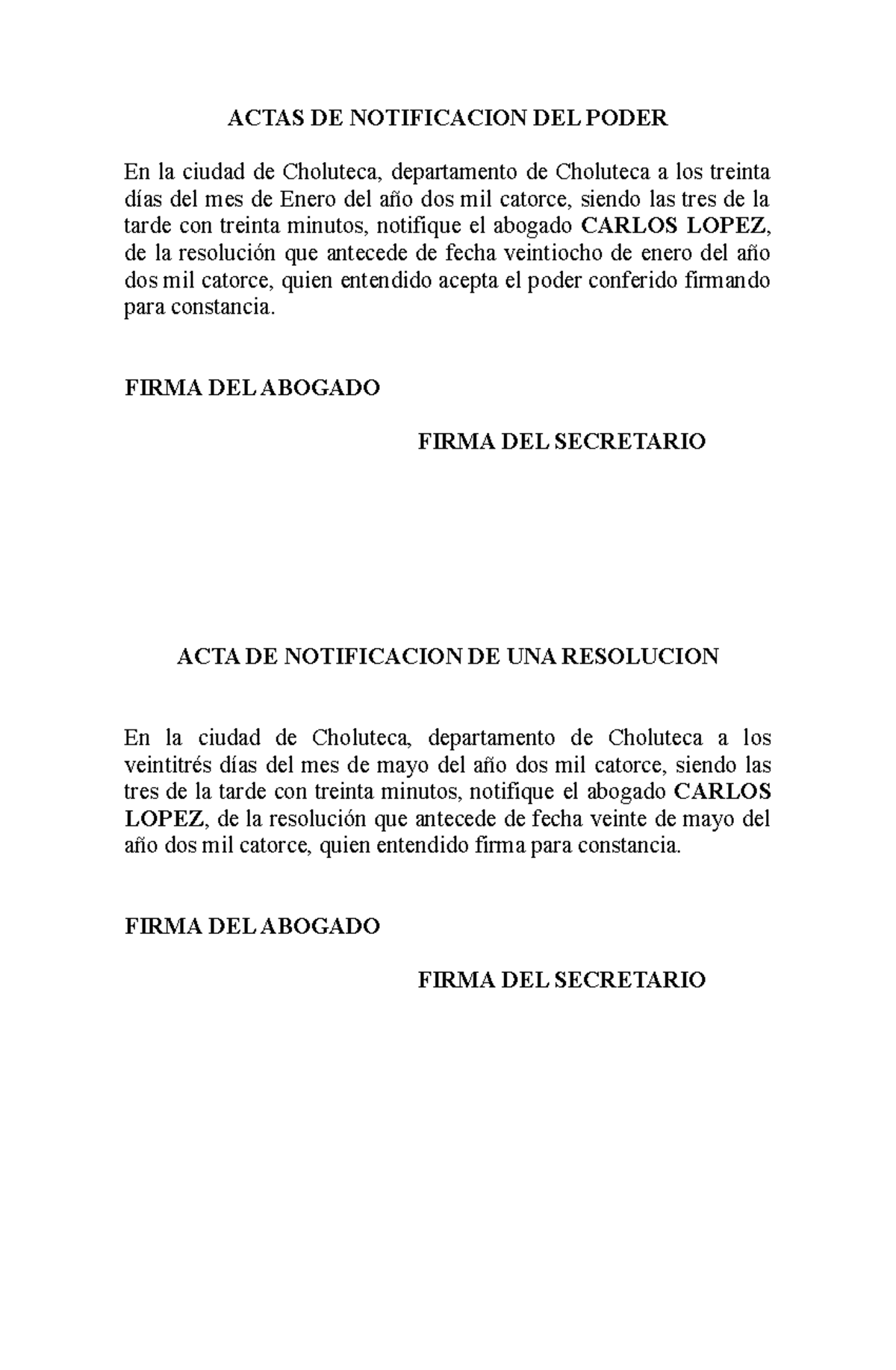 ACTA DE Notificacion - acta e notificación - ACTAS DE NOTIFICACION DEL ...