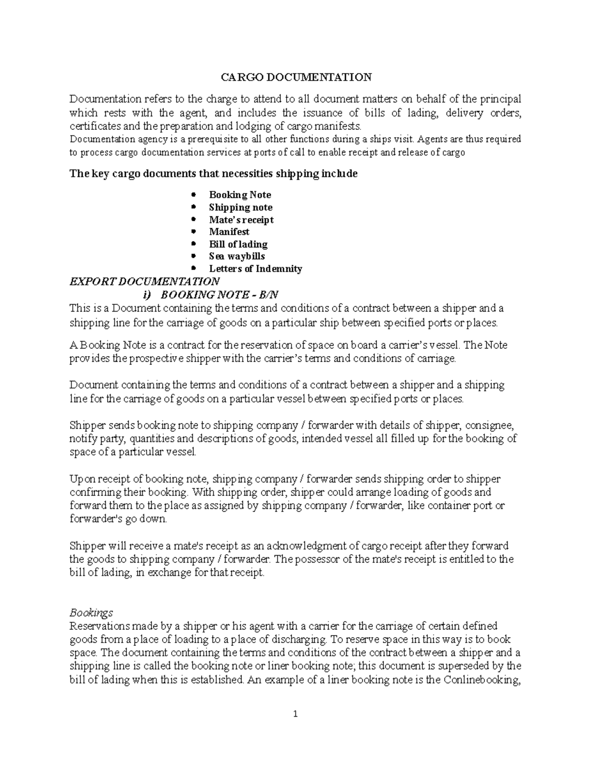 Cargo Documentation: Essential Shipping Papers and Processes - Studocu