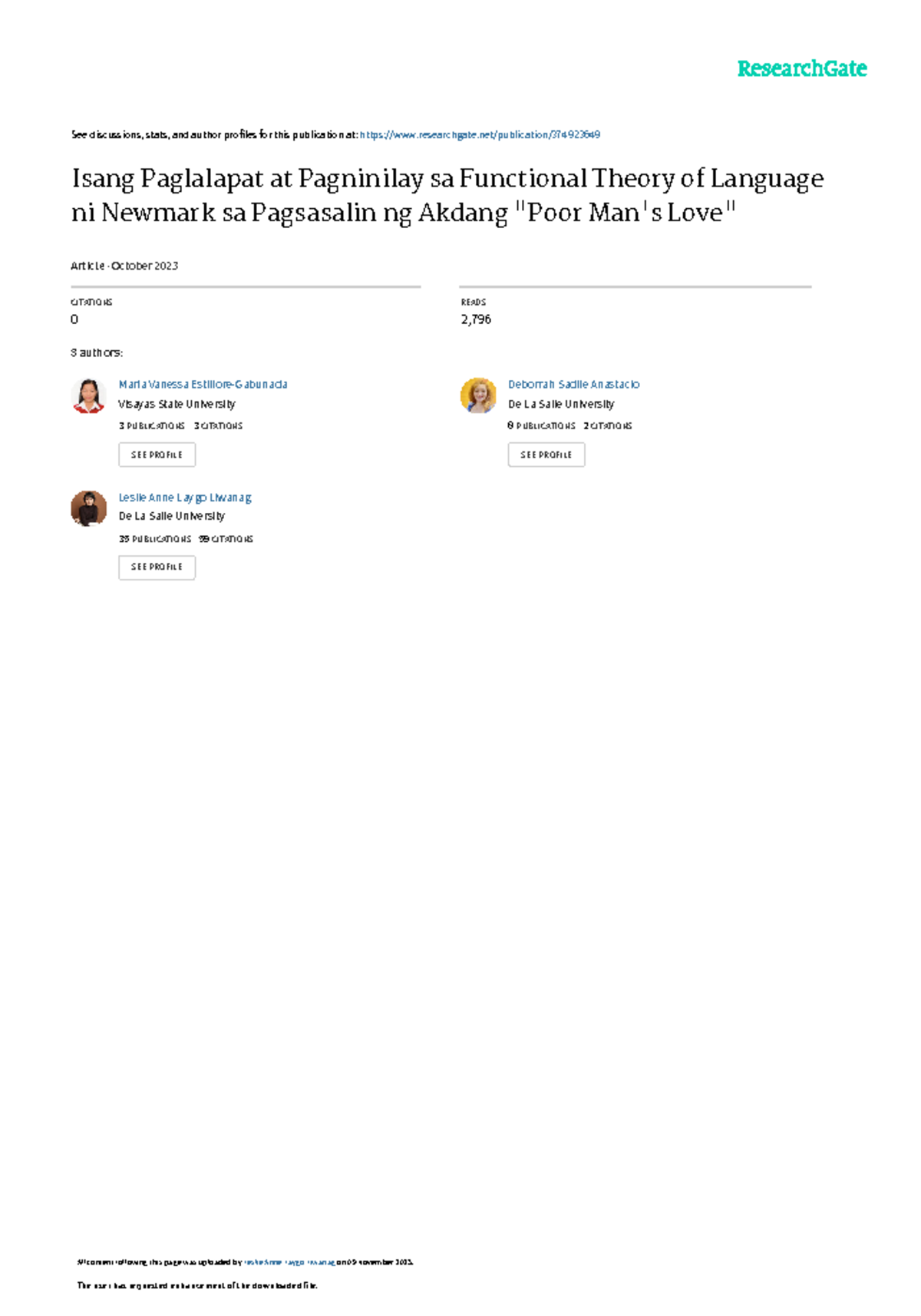 Isang Pagsusuri sa Functional Theory of Language ni Newmark (2023) - Studocu