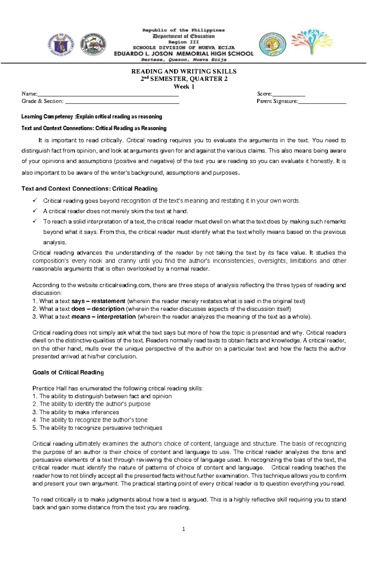 RAWS-2nd-quarter - Reading and Writing Skills_Grade-11_2nd Quarter ...