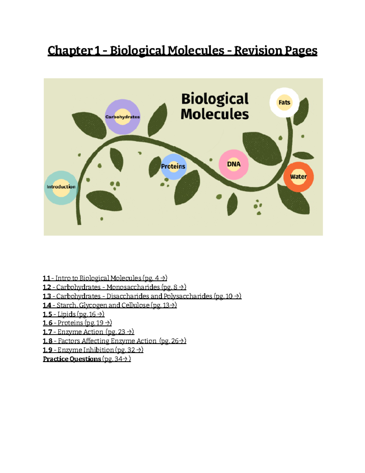 Biological Molecules - Chapter 1 Revision Notes - Studocu