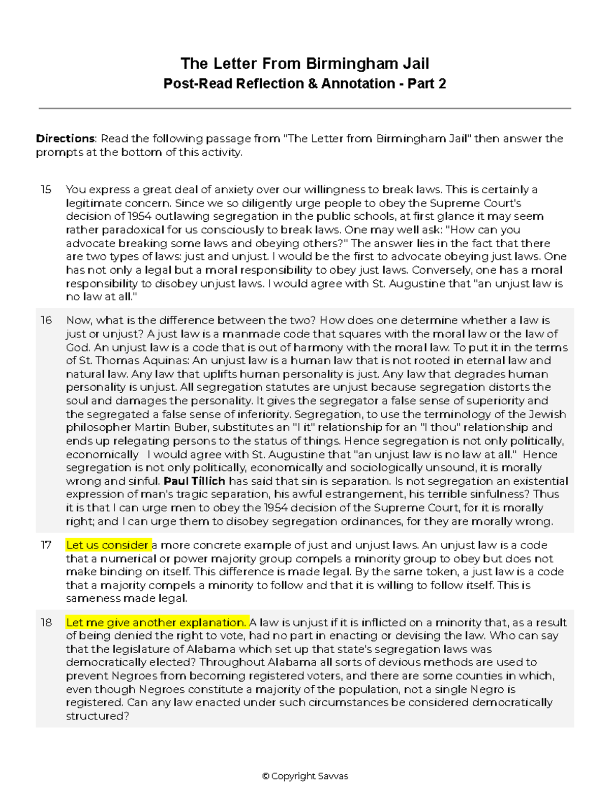 Post-Read Annotations & Reflection on "The Letter from Birmingham Jail ...