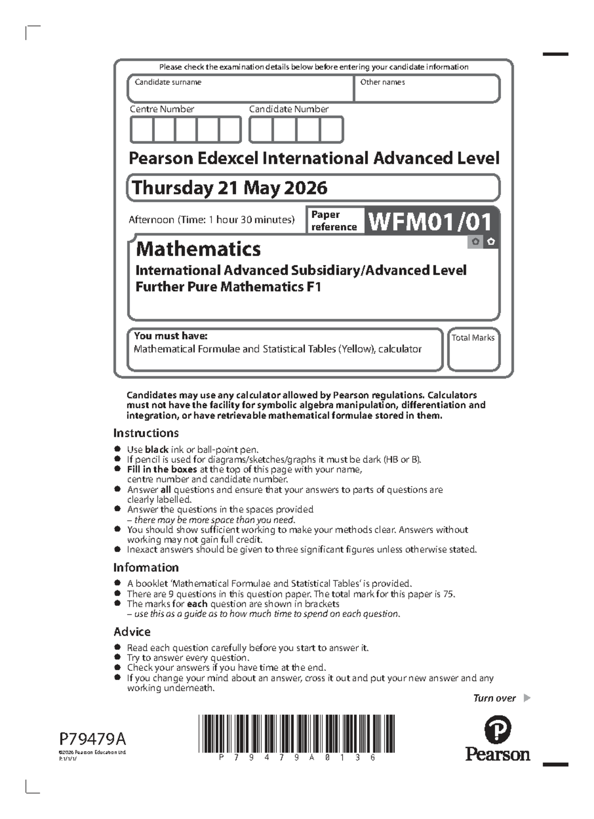 2606 WFM01 01 IAL Further Pure Mathematics FP1 Exam Details - June 2026 ...
