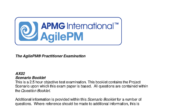 Agile PM Practitioner Exam AX02 Scenario Booklet - Sample Paper 1 - Studocu