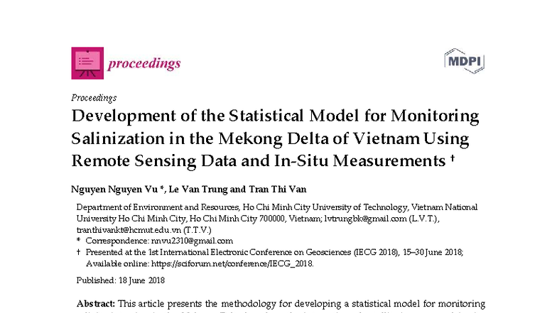 Proceedings 02: Statistical Model for Salinity Monitoring in Mekong ...