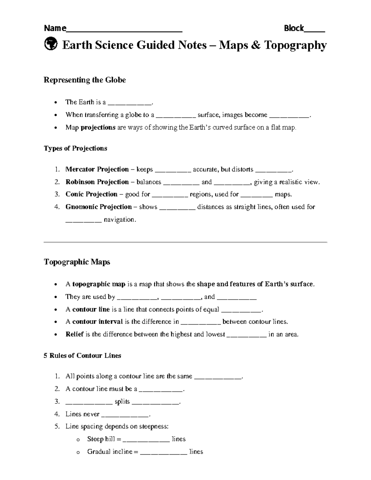 Wk5 Earth Science Guided Notes: Topographic Maps & Projections - Studocu