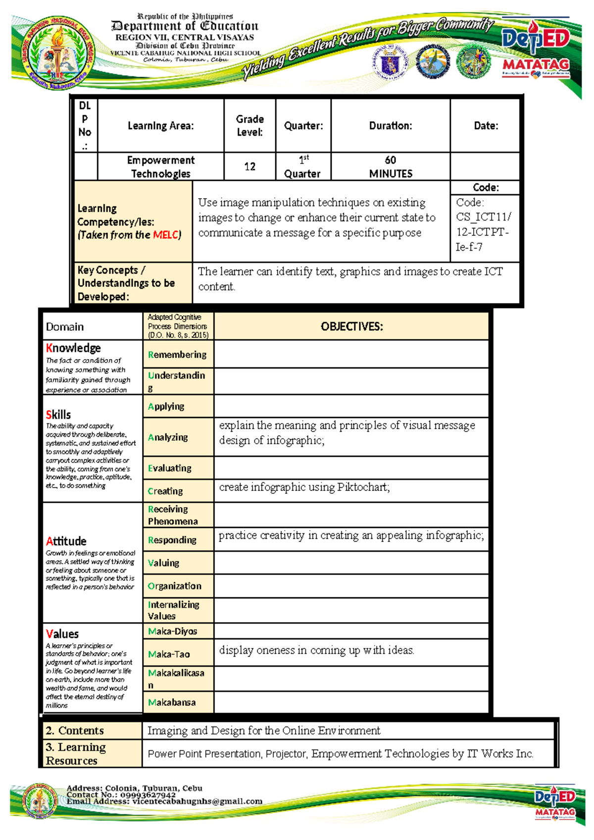 DLP-ET 13 - DLP - DL P No .: Learning Area: Grade Level: Quarter ...