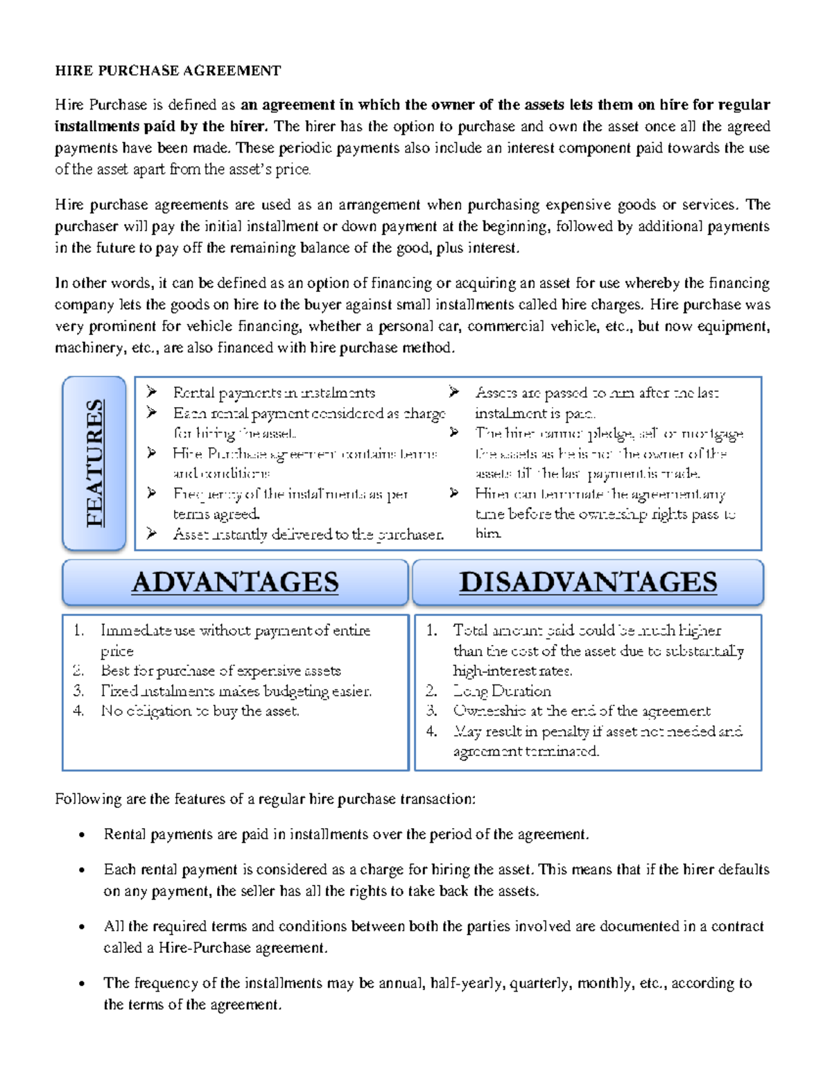 Unit 2 - Commercial Law: Hire Purchase Agreement Explained - Studocu