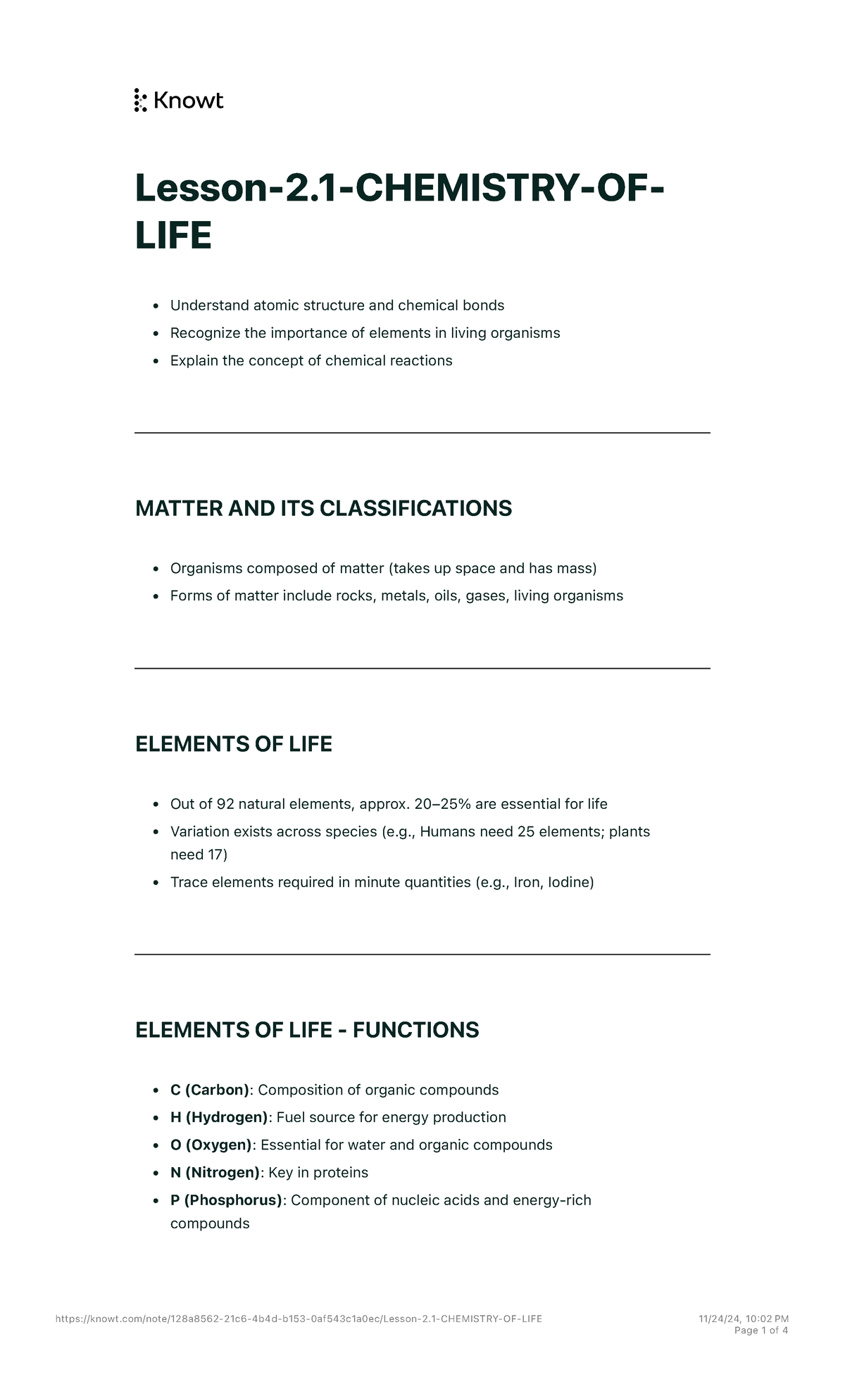 Summary of Chemistry of Life - Lesson-2-CHEMISTRY-OF- LIFE Understand ...