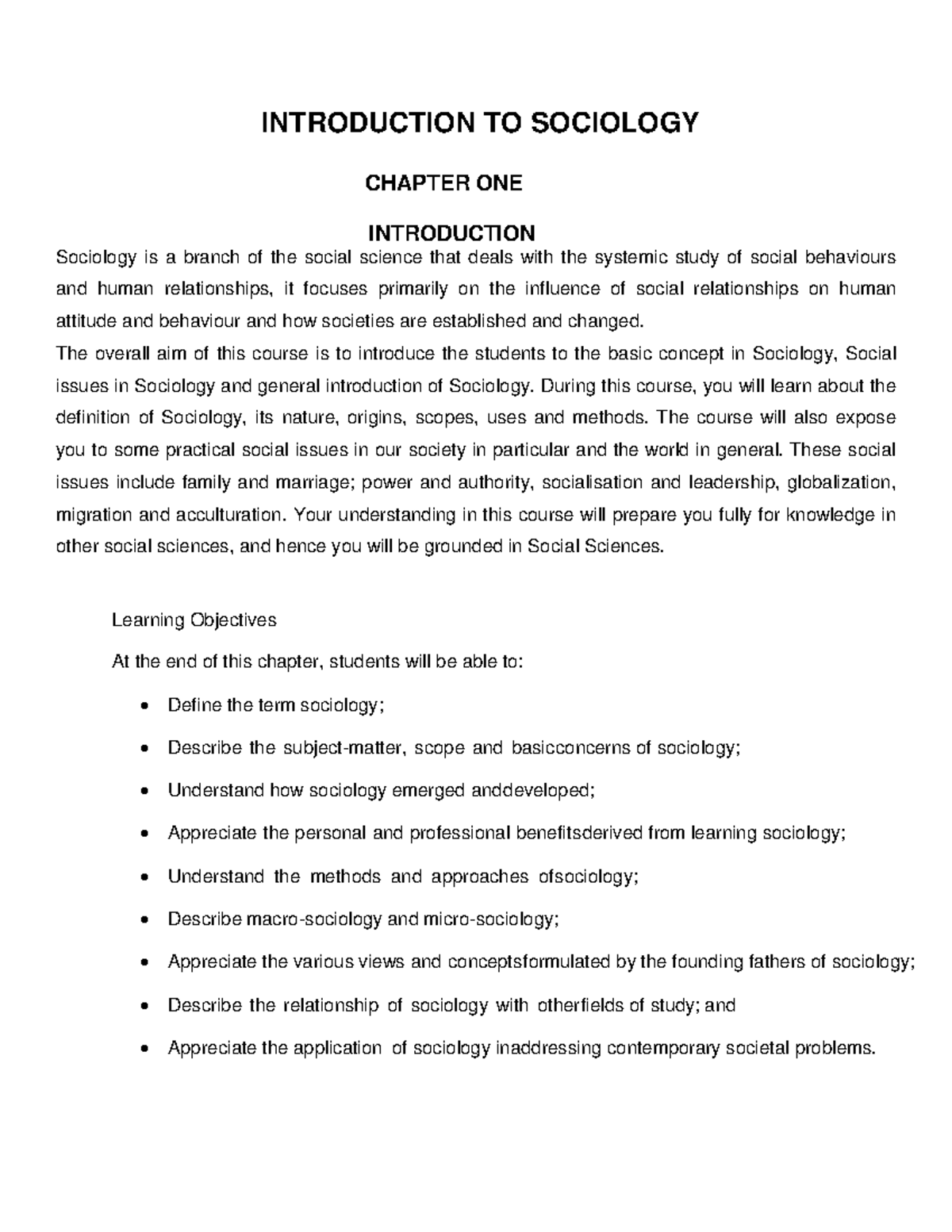 Introduction to Sociology: Chapter 1 Overview and Key Concepts - Studocu