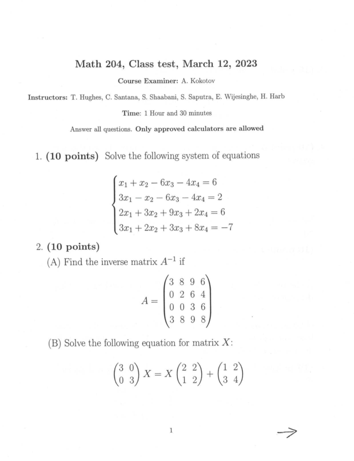Math 204 Midterm and Solutions Winter 2023 - MatK 204, ClaVV teVt ...