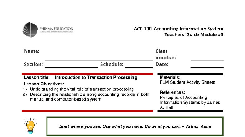 ACC 100: AIS Lesson on Transaction Processing and Accounting Records ...