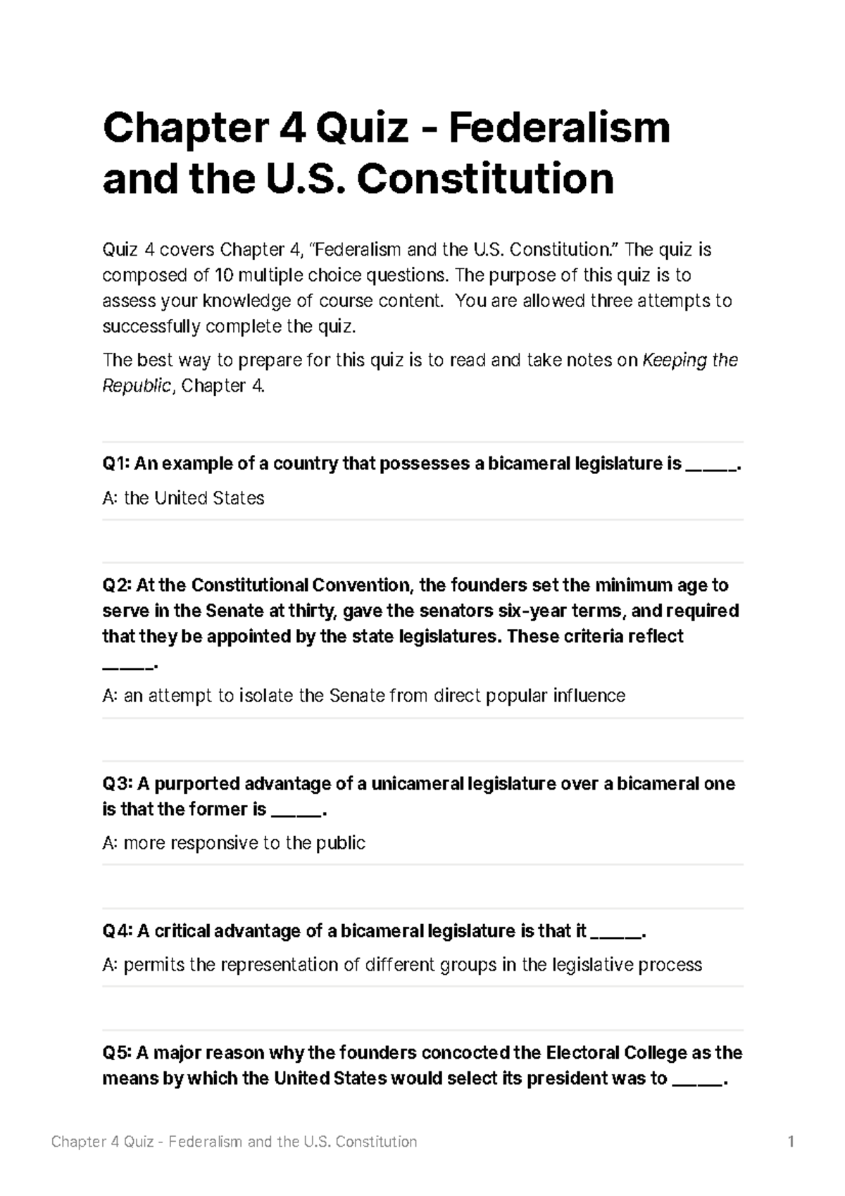 Chapter 4 Quiz - Federalism and the U.S. Constitution Winter 2021 ...