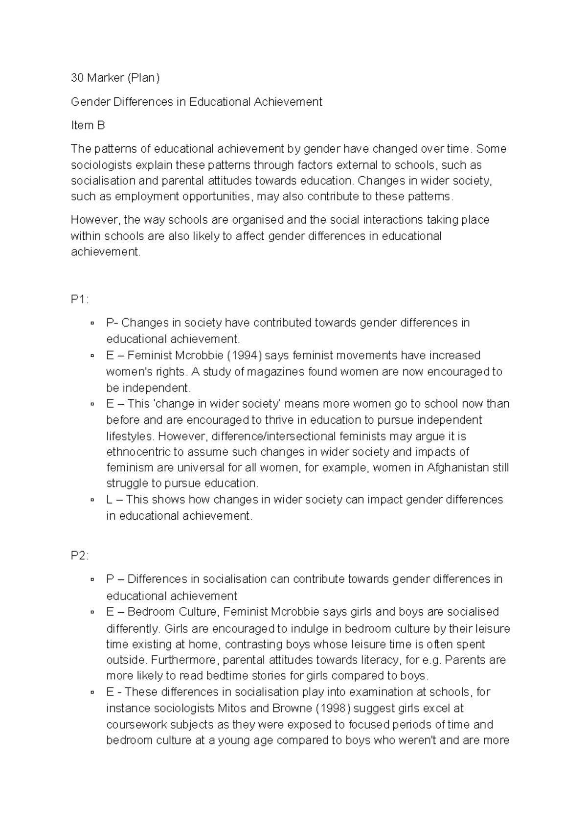 30 Marker: Gender Differences in Educational Achievement Analysis - Studocu