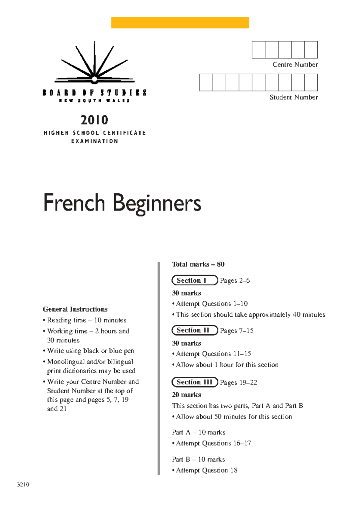 2010 HSC Exam: French Beginners Comprehensive Guide - Studocu