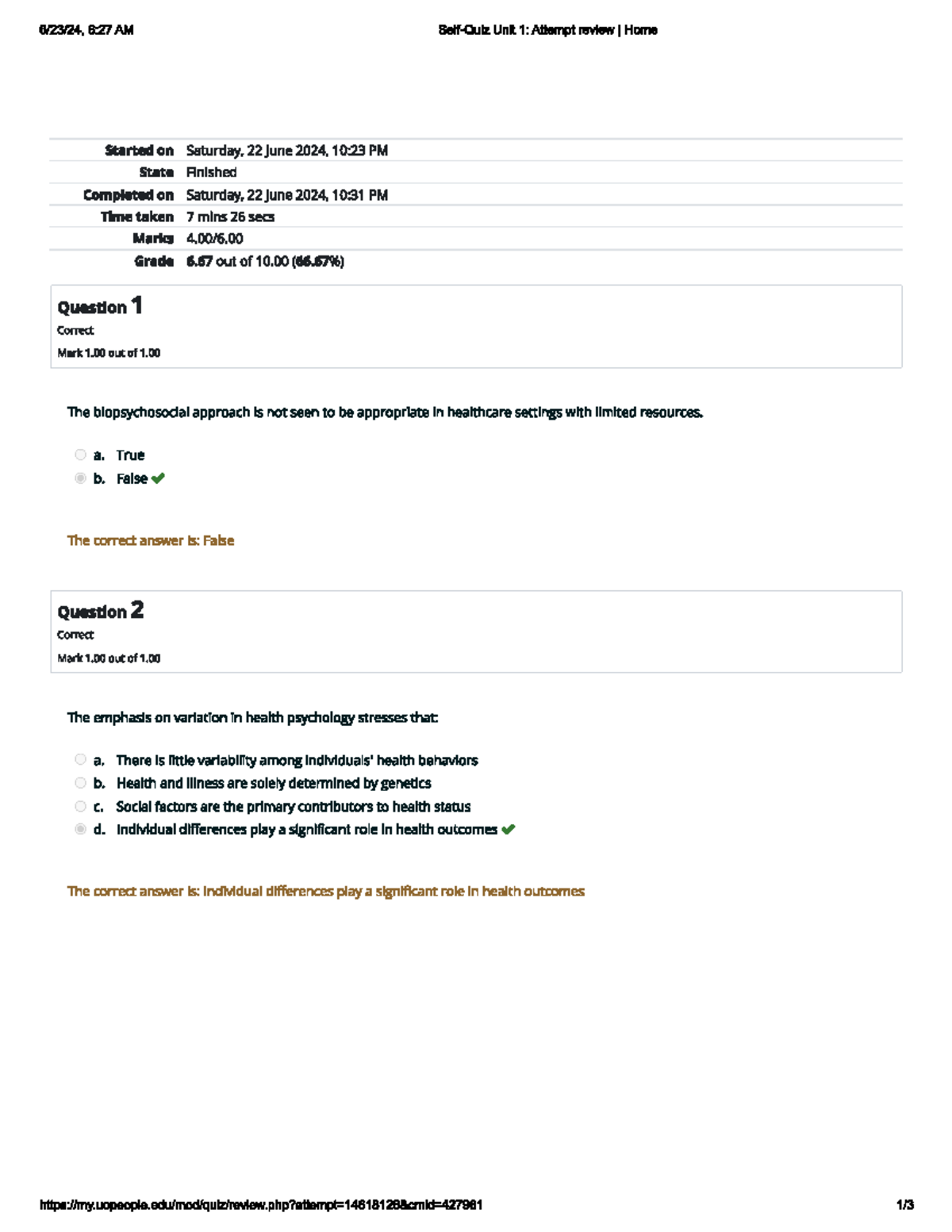 Uopeople: Unit 1 Health Psychology Attempt Review Notes - Studocu