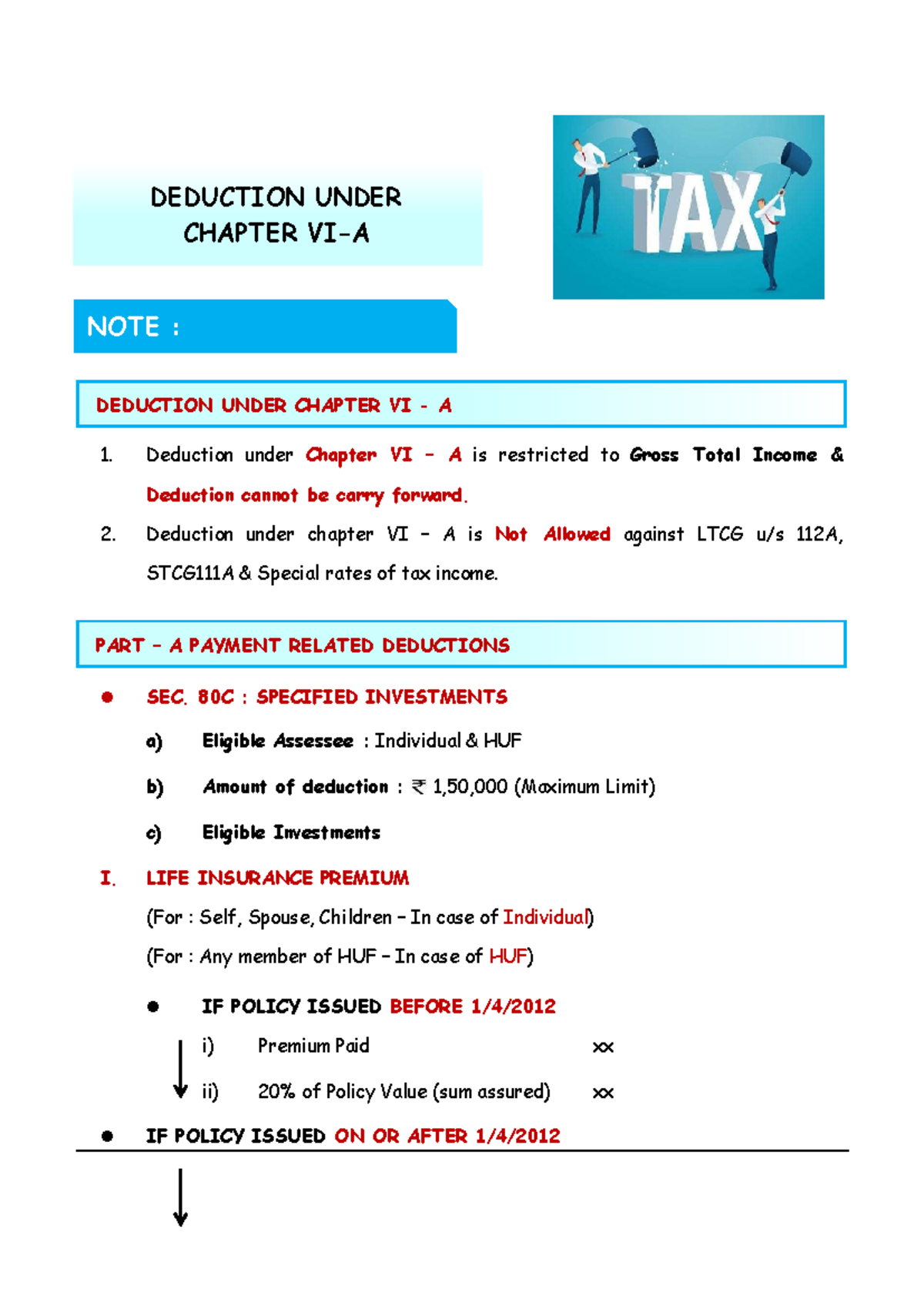 Deduction Under Chapter VI A: Comprehensive Guide and Examples - Studocu