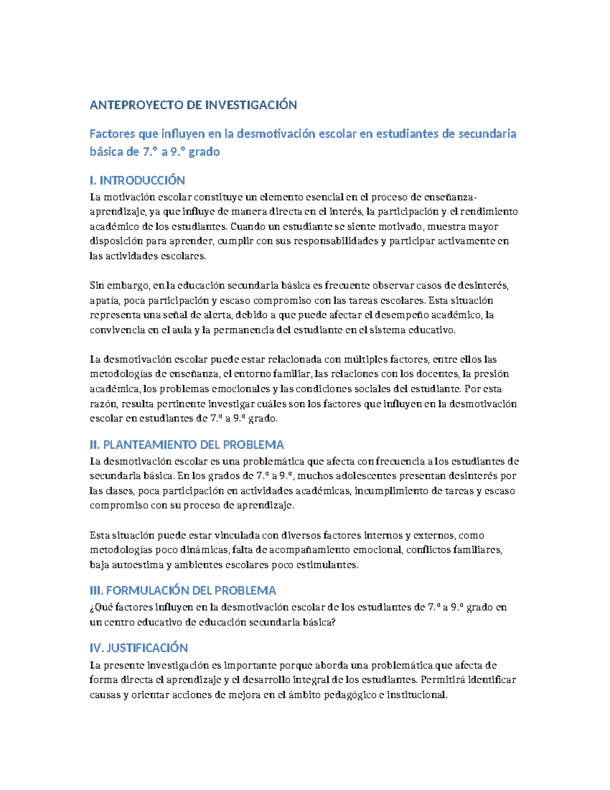 Anteproyecto de Investigación: Desmotivación Escolar en Secundaria 7.º ...