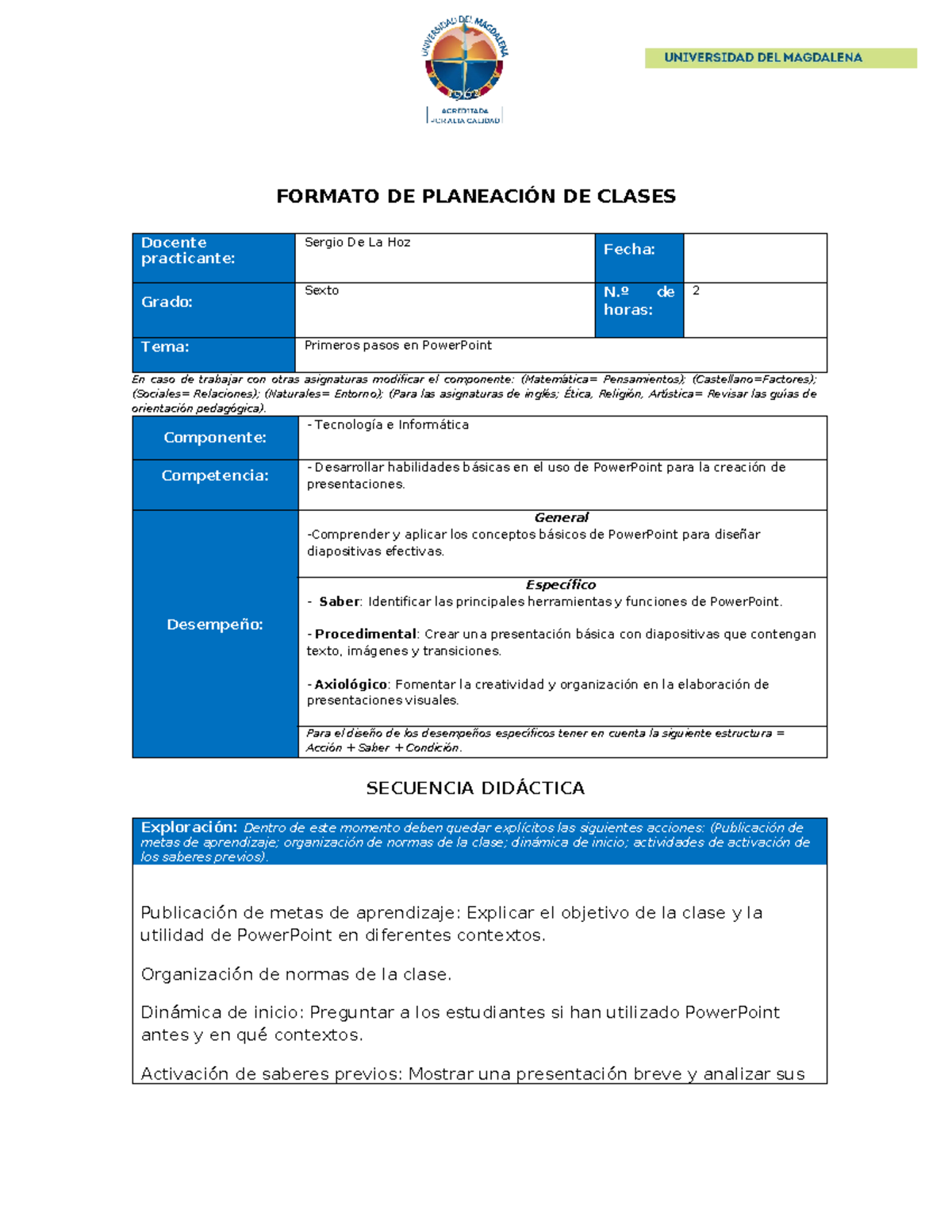 Formato de Planeación de Clases: Primeros Pasos en PowerPoint - Sergio ...