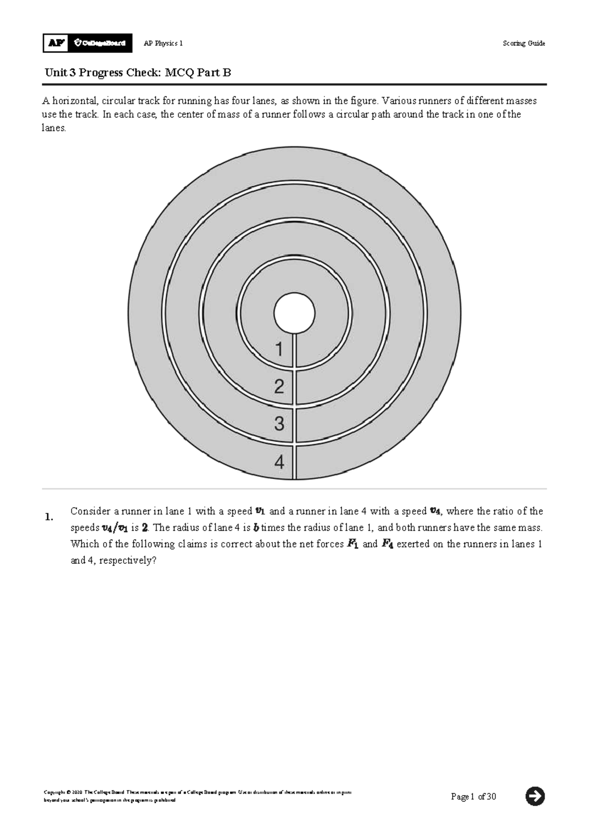 AP Physics 1 Unit 3 Progress Check: MCQ Part B Scoring Guide - Studocu