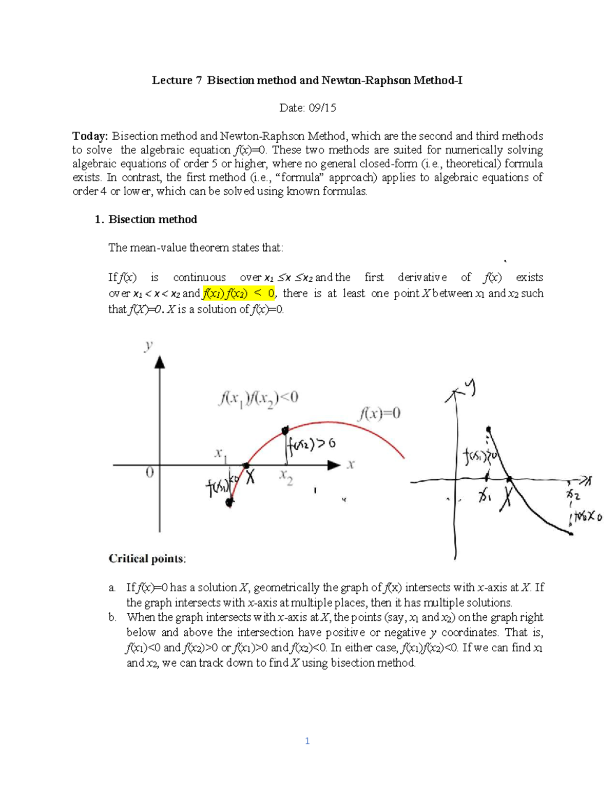 Lecture 7: Bisection & Newton-Raphson Methods (Course Code) - Studocu