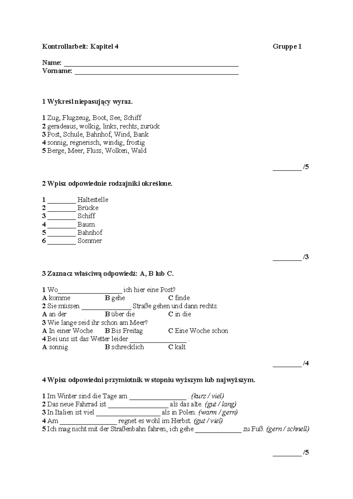 Kapitel 2 Test z Punktacją dla Grupy A i B - Studocu