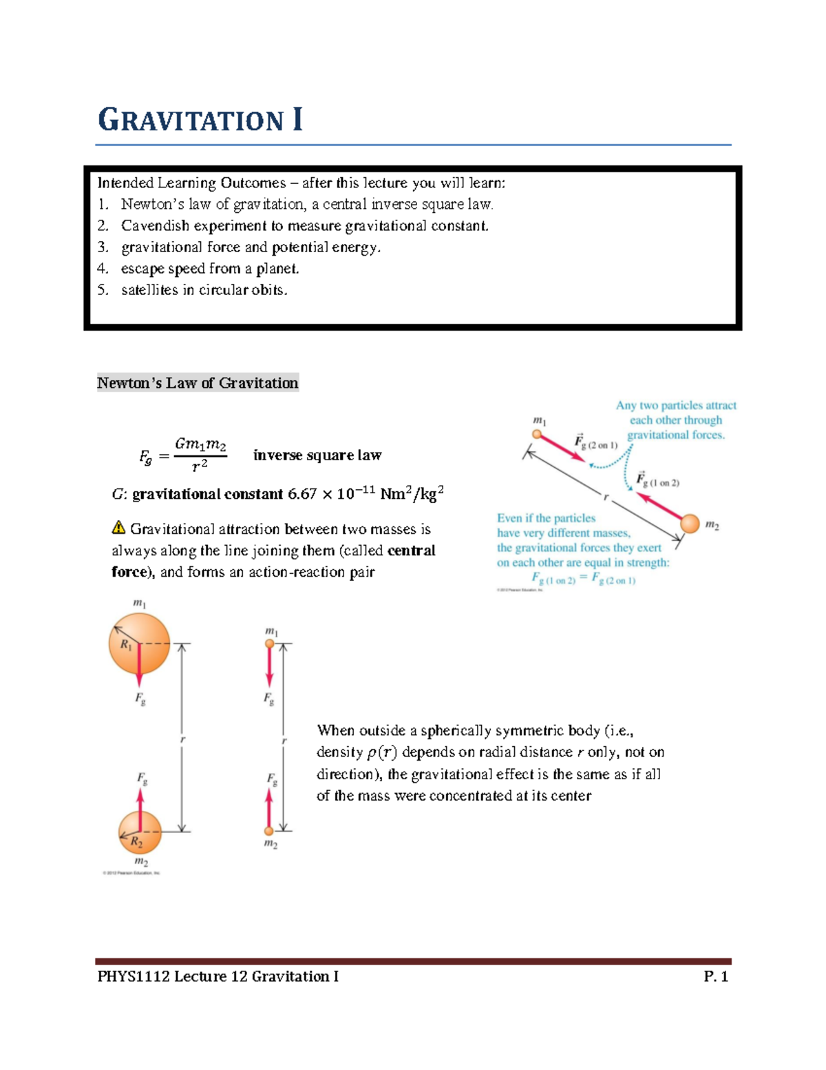 Lecture 12 - Gravitation I: Key Concepts and Learning Outcomes - Studocu