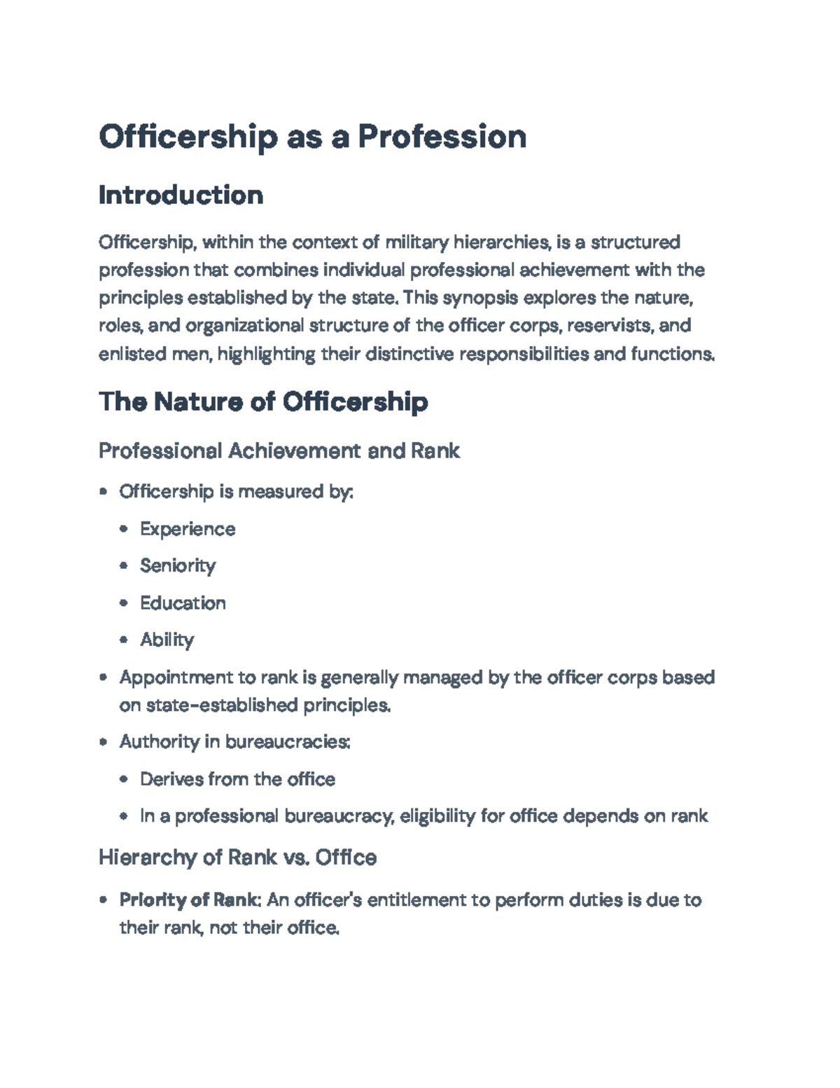 Officership as a Profession: Roles, Responsibilities, and Structure ...