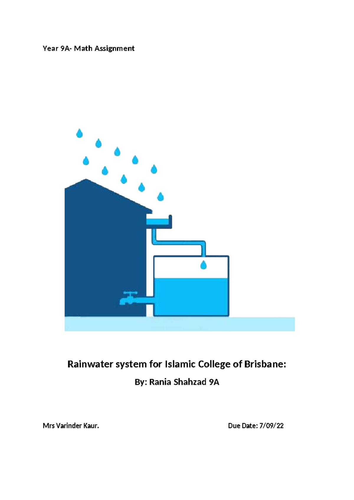 Math Assignment Year 9A: Designing Rainwater Tanks System - Studocu