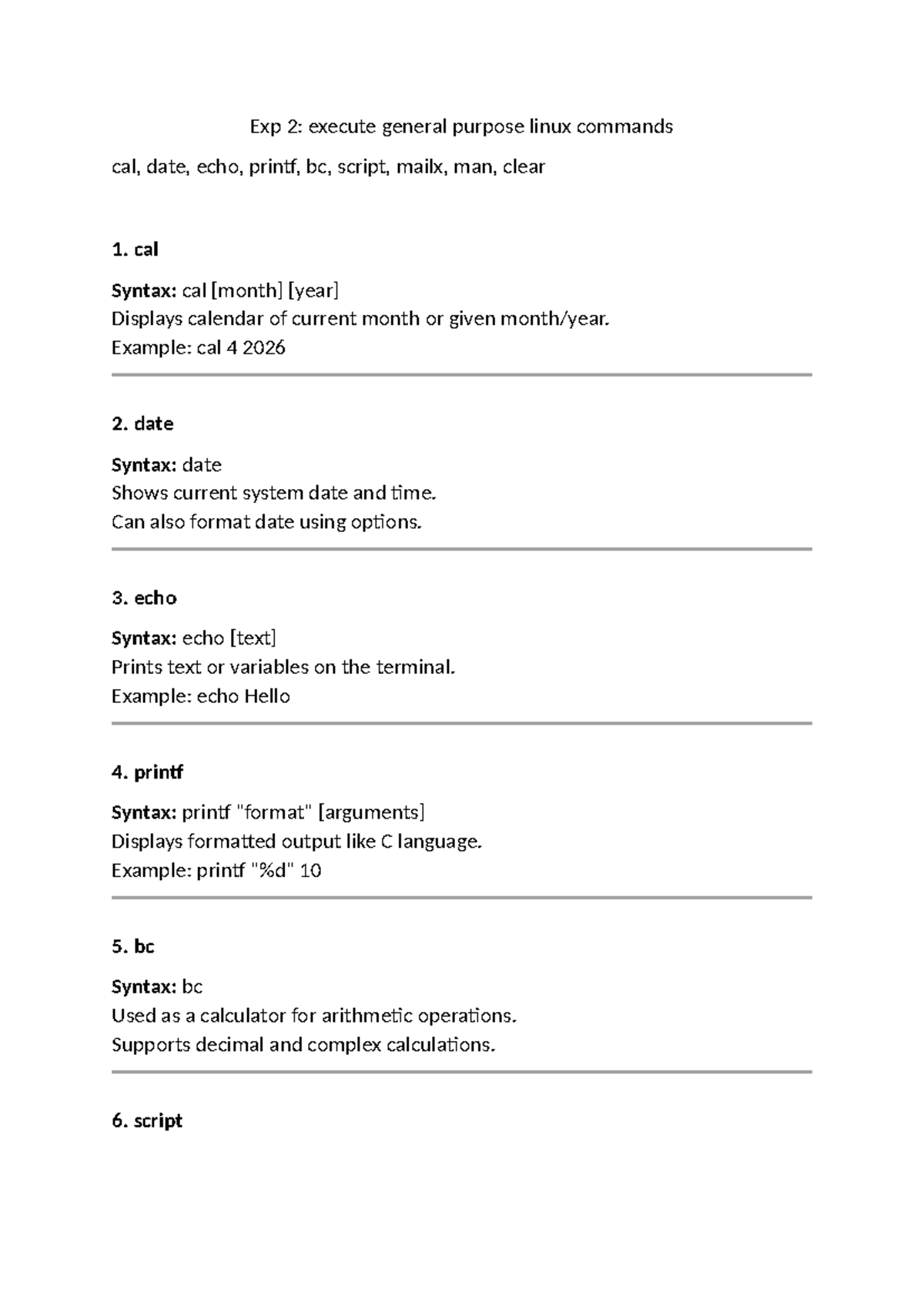 Linux Commands Overview: Exp 2-12 for MCQ Preparation - Studocu