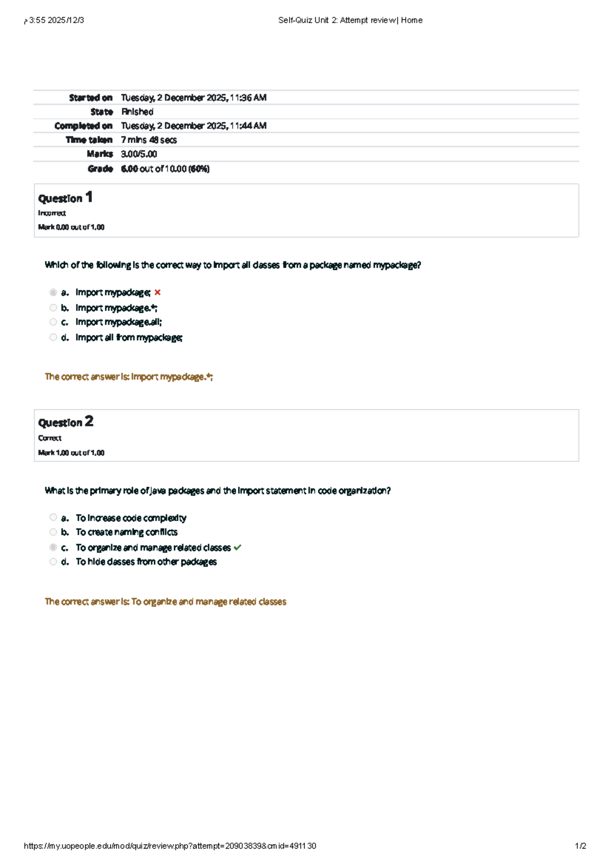 Self-Quiz Unit 2: Java Packages and Import Statements - Studocu