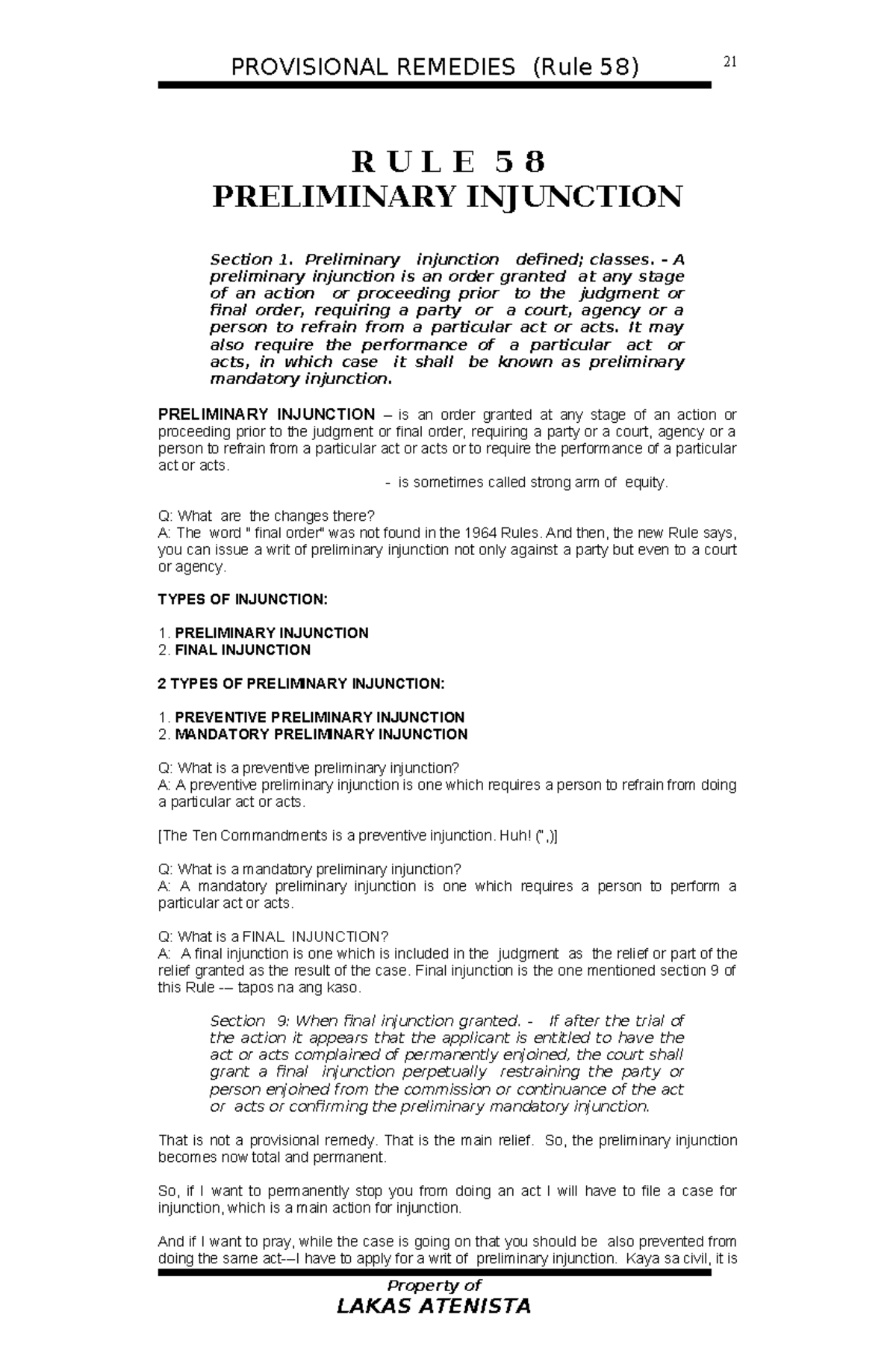 Rule 58 prov rem - .k;k - PROVISIONAL REMEDIES (Rule 58) R U L E 5 8 ...