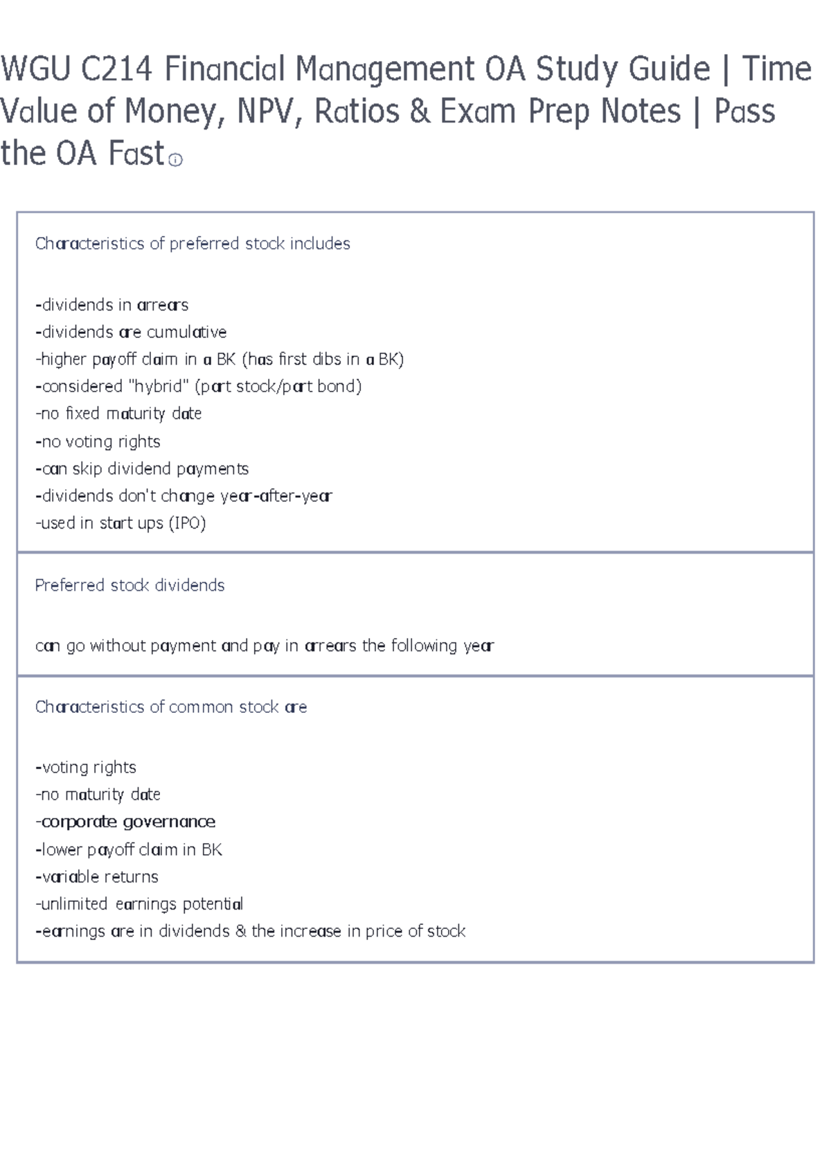 WGU C214 Financial Management OA Study Guide: Key Concepts & Exam Prep ...