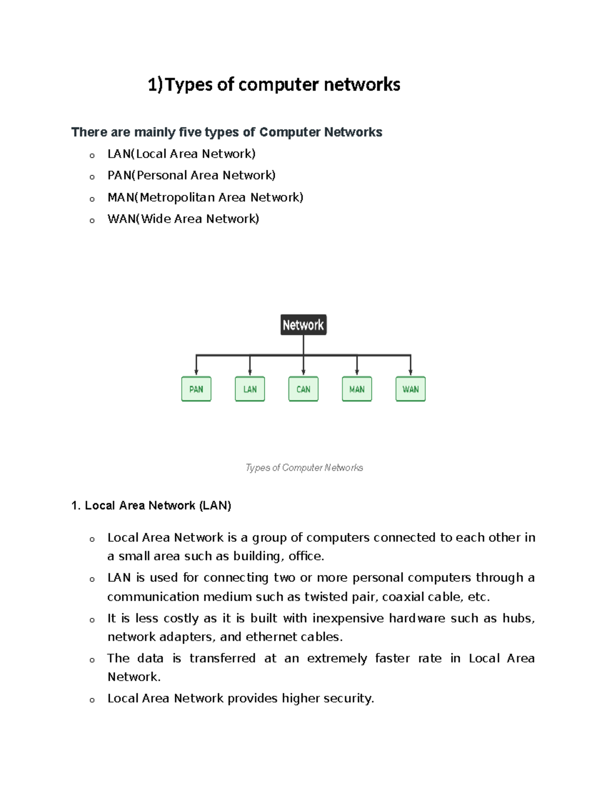Types of computer networks - 1)Types of computer networks There are ...
