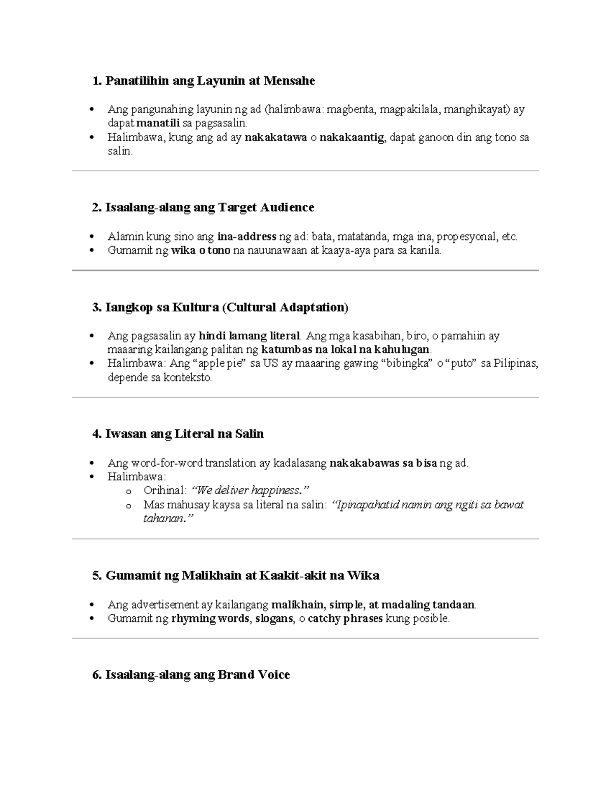 Pagsasalin ng Advertisement: Mga Dapat Tandaan at Istratehiya - Studocu