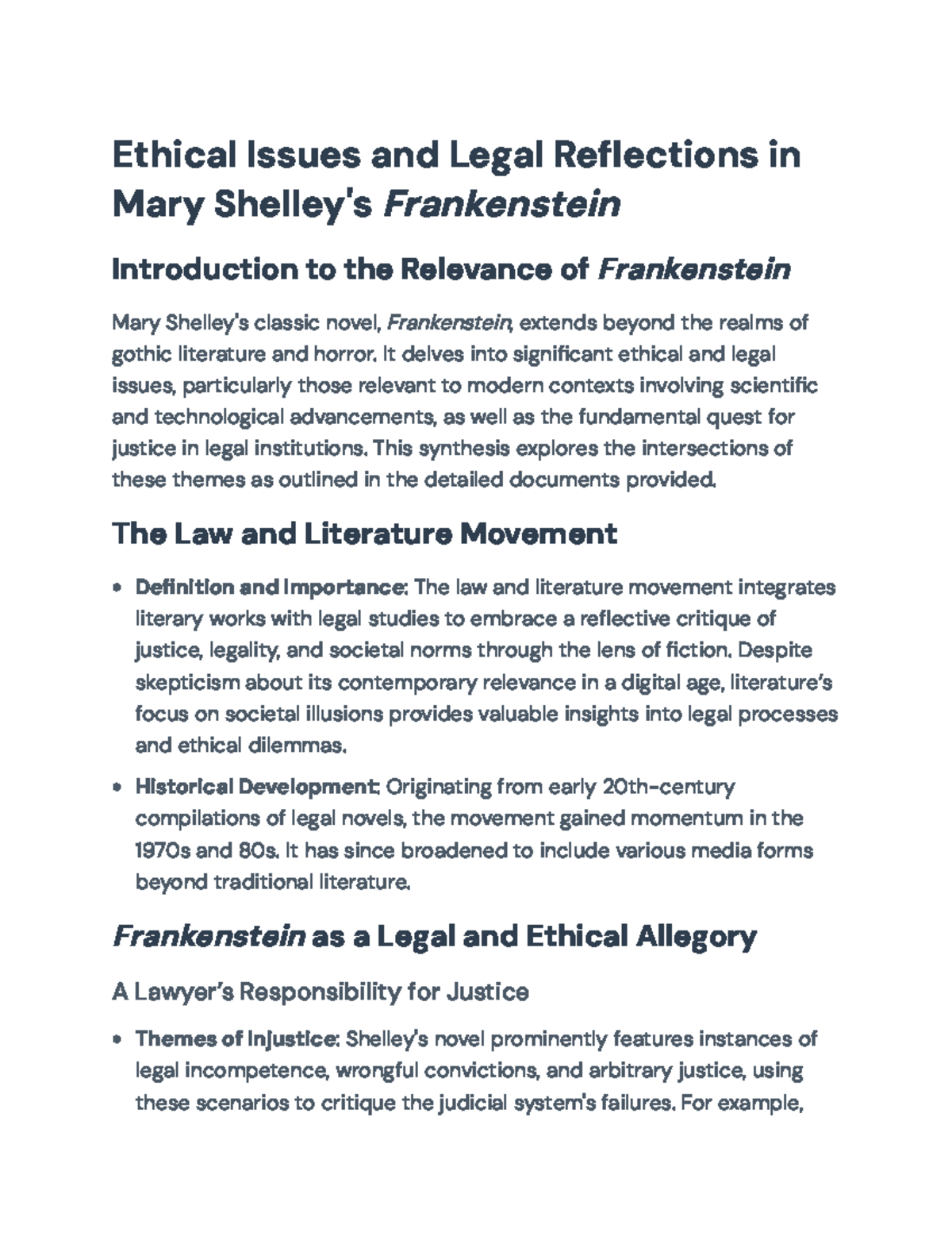 Ethical and Legal Insights from Mary Shelley's Frankenstein Analysis ...