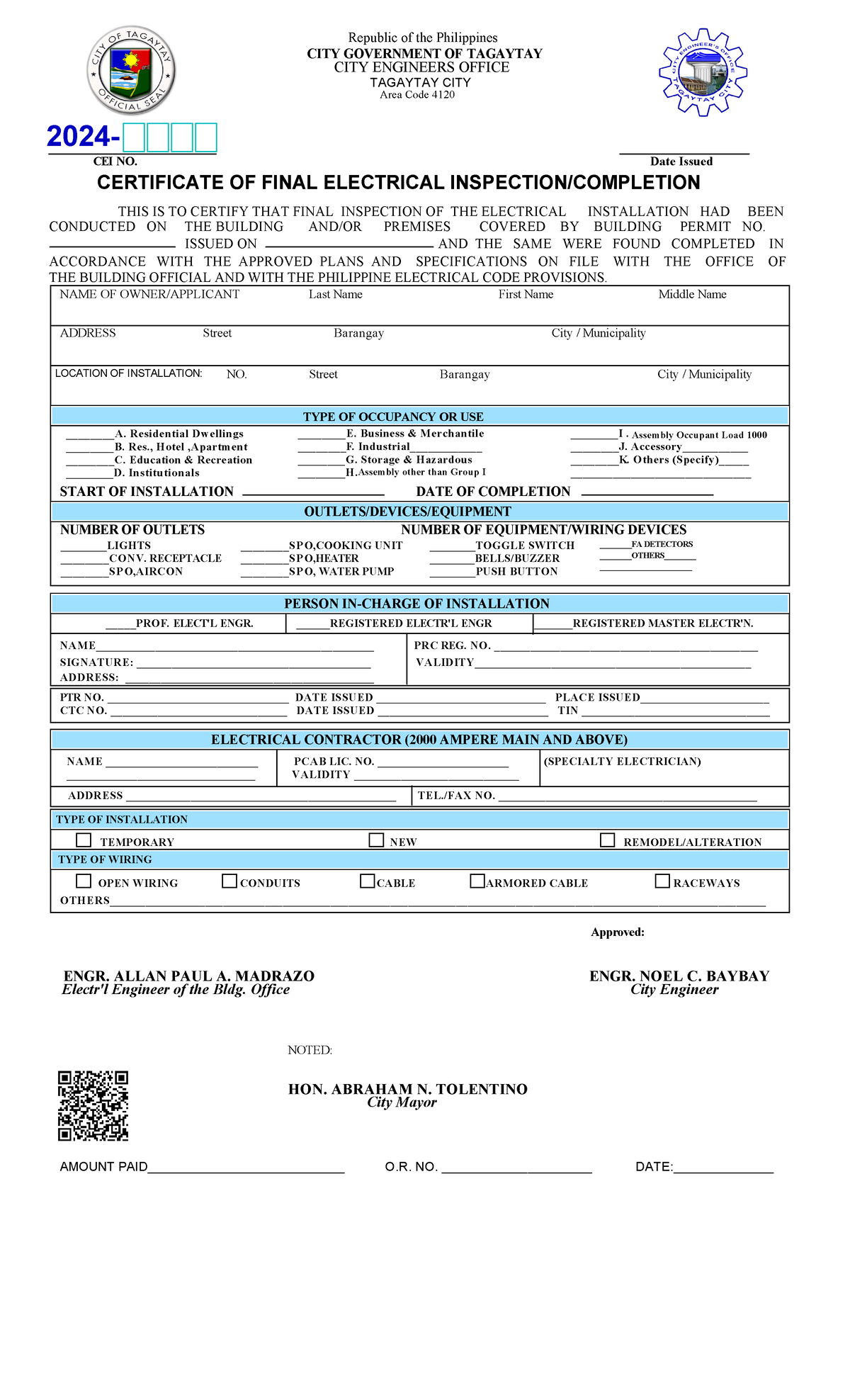 CFEI - Certificate of Final Electrical Inspection Guidelines - Studocu