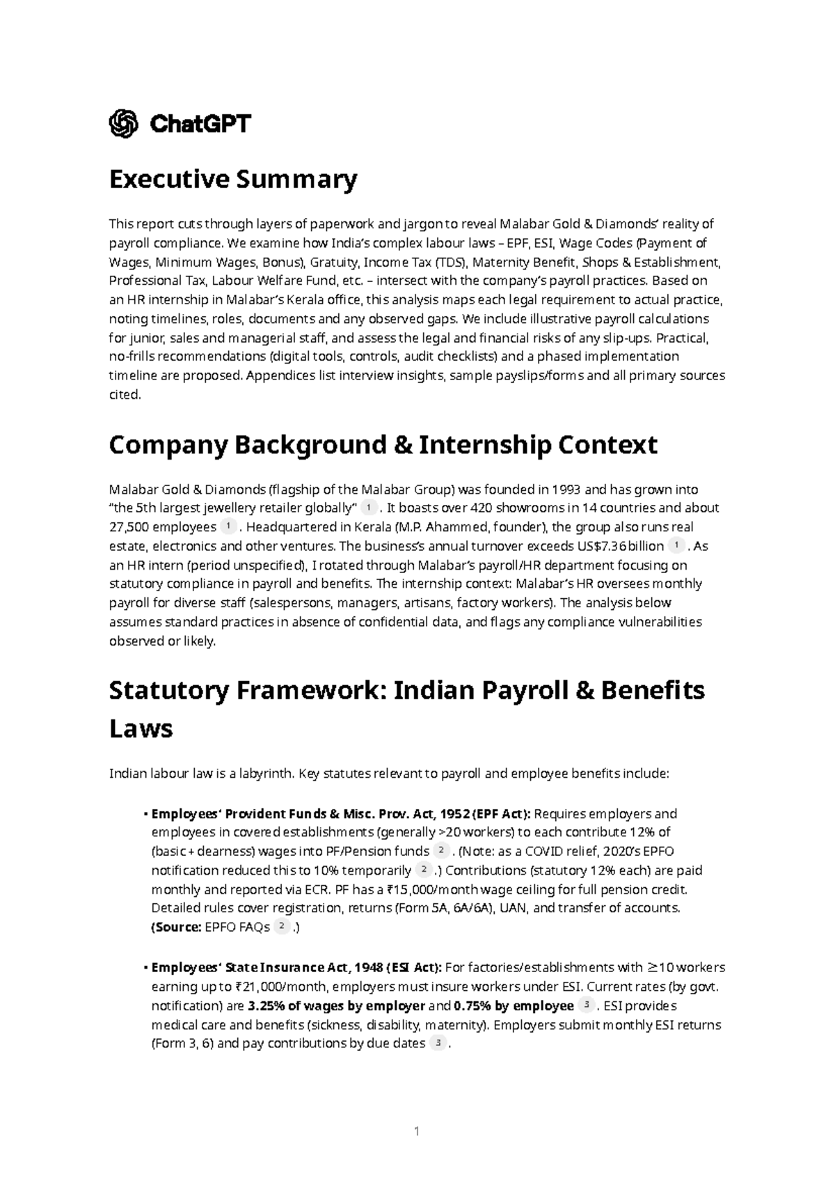 Payroll Compliance Analysis: Malabar Gold - MA HRM - Studocu