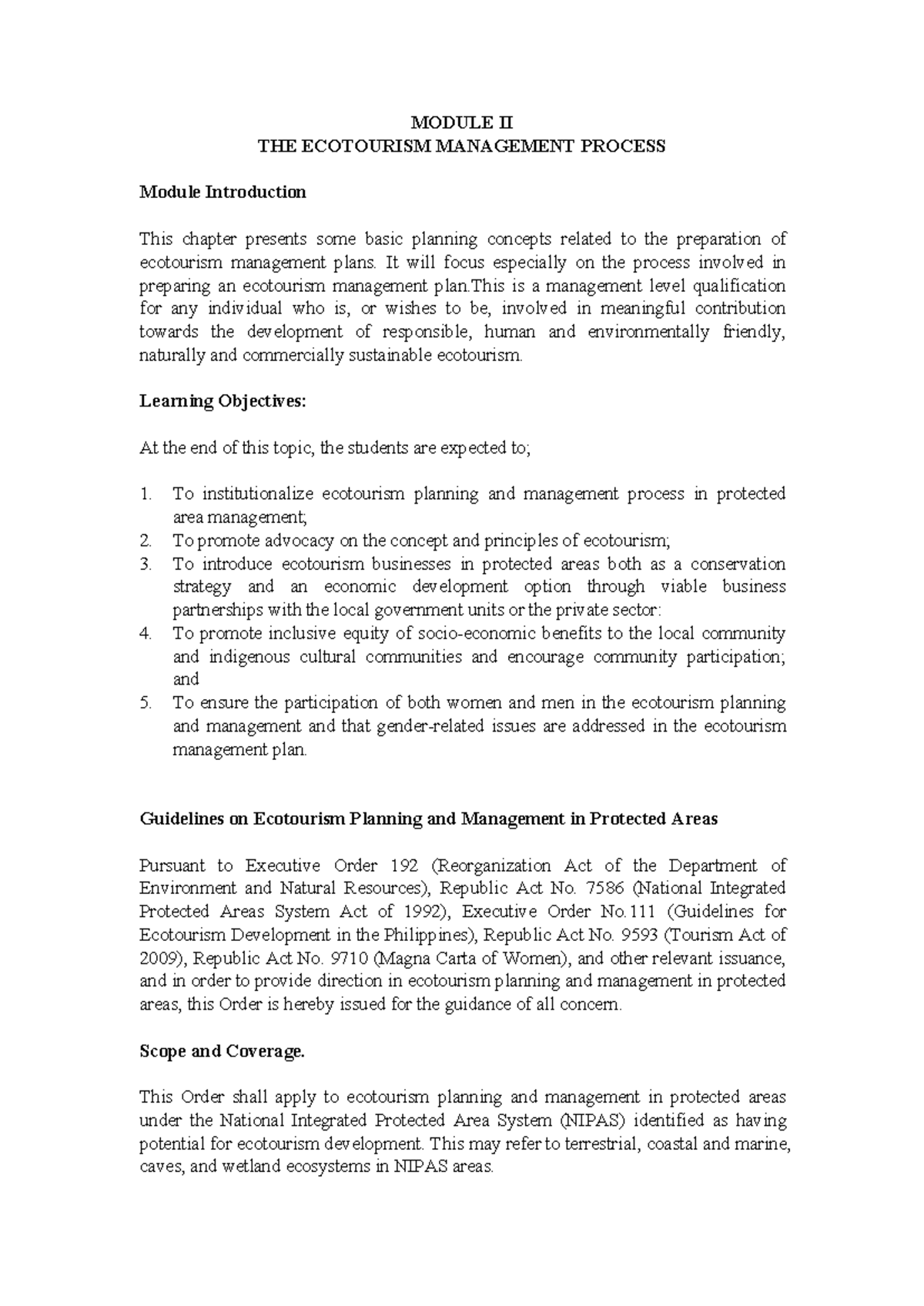 TME 102 - LM - Chapter II - The Ecotourism Management Planning Process ...