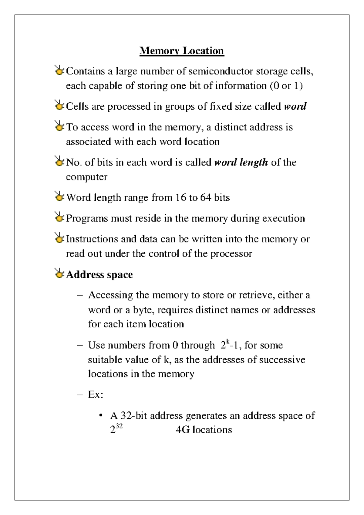 Memory Location and addresses - Computer Organization & Architecture ...